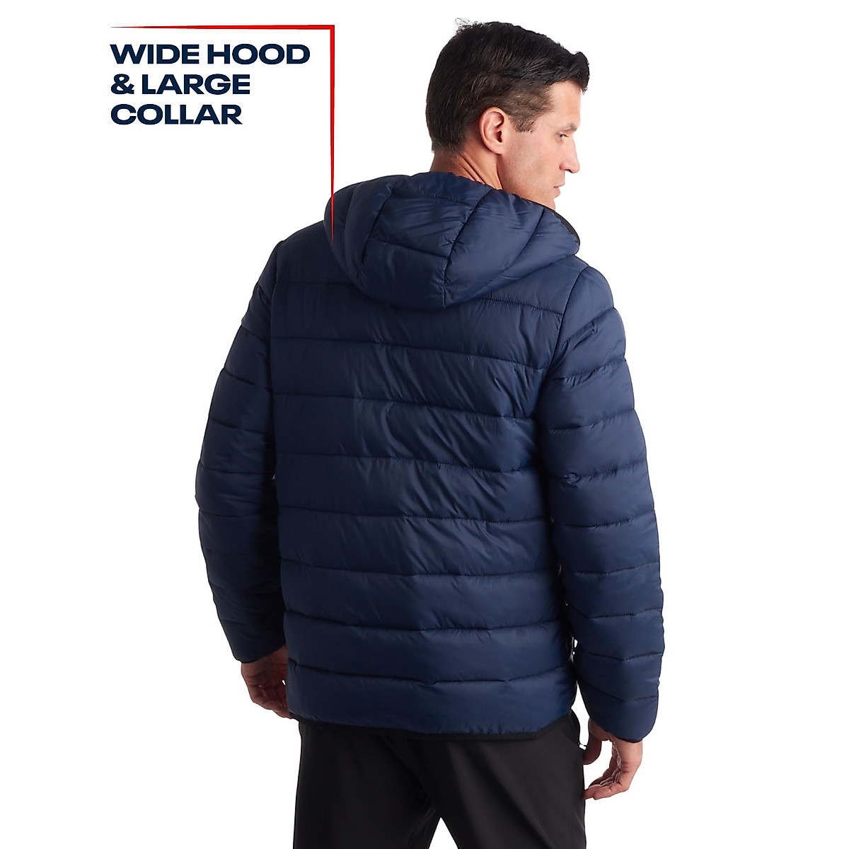 Reebok Men's Jacket – Lightweight Hooded Quilted Puffer Coat – Warm Insulated Winter Jacket for Men (S-4X), Size Medium, Solid Vector Navy