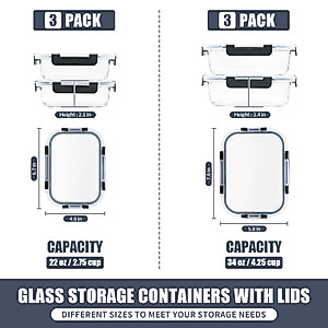 DONQQCC 6 Pack Glass Food Storage Containers, Ideal for Lunch, Meal Prep, Leftovers, Airtight Bento Boxes with Leak Proof Locking Lids, Freezer to Microwave Safe