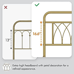 Yaheetech Full Bed Frame Metal Platform Bed with Petal Accented Headboard/Footboard/14.4 Inch Under Bed Storage/No Box Spring Needed,Antique Gold