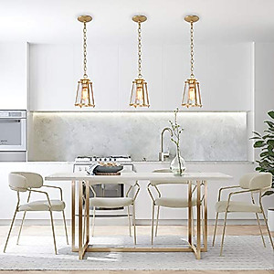 KSANA Gold Pendant Lighting for Kitchen Island, Hanging Brass Light Fixtures with Seeded Glass for Dining Room, Foyer