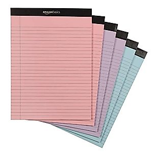 Amazon Basics Wide Ruled 8.5 x 11.75-Inch 50-Sheet Lined Writing Note Pad, Assorted Colors - Pack of 6