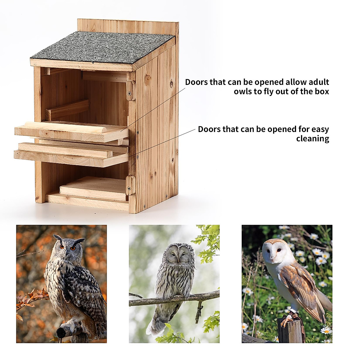 Owl House Screech Owl House Owl House Cedar Barn Owl Bird House House Owls & Kestrels Owl Houses for Outdoors Large Handmade Wooden Rectangular Opening Bird Box with Mounting Screws Easy Assembly