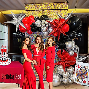 yeewaka black and red silver balloon garland arch kit 150pcs with Starburst Balloons for wedding Casino movie night theme birthday graduations prom 2024 new year eve Party decorations
