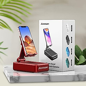 JTEMAN Portable Wireless Bluetooth Speakers with Phone Stand,Gifts for Women and Men,Birthday Christmas for Women Men,Kitchen Gadgets for Men,Compatible for iPhone/Samsung/Mini iPad - Red