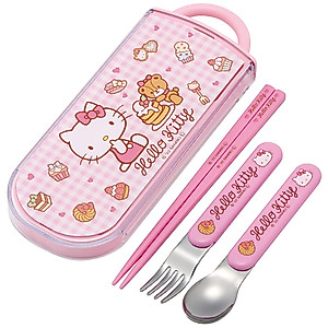 Hello Kitty Utensil Set - Includes Reusable Fork, Spoon, Chopsticks and Carrying Case - Authentic Japanese Design - Durable, Dishwasher Safe- Sweet