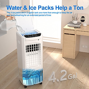 Uthfy Portable Air Conditioners, 32" Swamp Cooler Evaporative Air Cooler with 4.2 Gal Tank, Remote, 120° Oscillation Cooling Fan with 3 Speeds, 12H Timer, 3 In 1 Tower Fan thats Blow Cold Air for Room