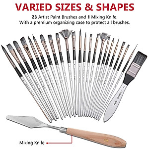 DUGATO 24pcs Paint Brush Set, Expert Series, 23 Different Shapes + Mixing Knife with Organizing Case, Enhanced Synthetic Painting Brushes Set for Acrylic, Watercolor, Oil, Gouache