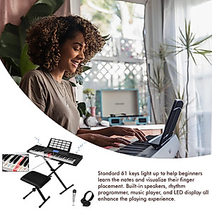 Technical Pro 61 Keys Electric Piano Learning Keyboard Bundle with Seat, Stand and Mic, 3x Learning Mode, Built In Speaker Headphone, LCD Display, LED Lights, Seat/Stand Included, USB, Wired Mic