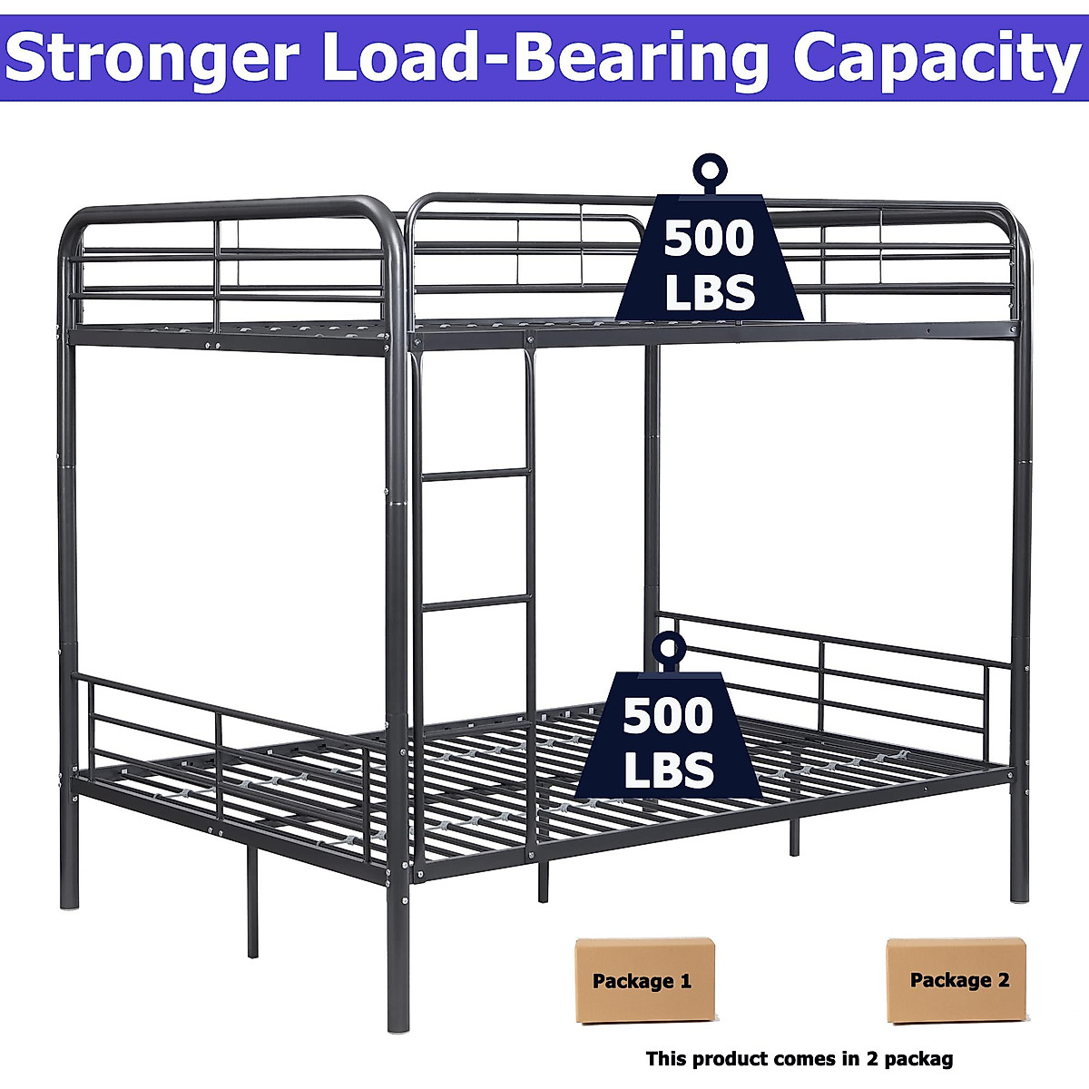 FUSVZ Heavy-Duty Full Over Full Bunk Beds for Adults, Modern Style Bunk Bed Full Over Full Size Frame with Ladders for Kids Boys Girls Teens Adults, Weight Capacity 500LBS, Easy to assemble (Gunmetal)