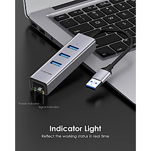 LENTION USB Hub to 3 USB 3.0 & Gigabit Ethernet LAN RJ45, Network Adapter Compatible MacBook Air/Pro (2009-2015), Surface, Chromebook, More Type A Devices, Stable Driver Certified(H23s, Space Gray)