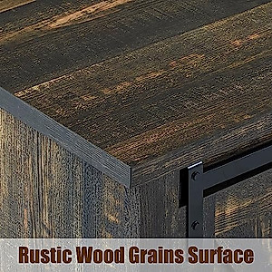 AMERLIFE 66" Farmhouse TV Stand for 75 Inches TVs, Entertainment Center with Sliding Barn Door and Adjustable Shelf & Feet, Console Table with Storage, Dark Rustic Oak