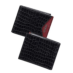 Guess Men's Leather Passcase Wallet, Black Rosete, One Size