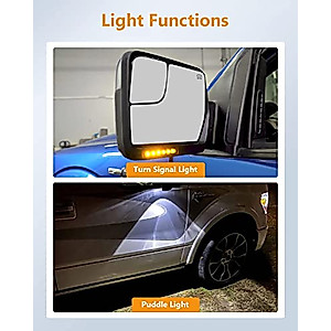 ITOPUP Towing Mirrors Fit for 2004-2014 for Ford for F-150 Series Truck Pickup Tow Mirrors with Power Control Heated Turn Signal Puddle Light Black Textured 1 Pair of Mirrors Left Side and Right Side