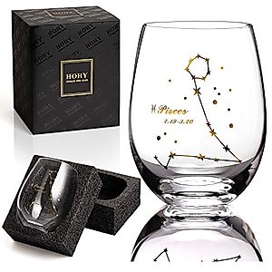 Pisces Wine Glass Pisces Gift 20oz Golden, Stemless Wine Glasses, Constellation Glass Define Design, Horoscope Gift, Astrology Gift for Women Men