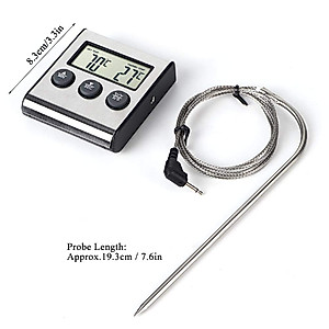 Digital Cooking Thermometer, Kitchen LCD Thermometer, BBQ Thermometer Cooking Meat Grilling Thermometer with Timer Function for Food Store/Grill/Family, Magnet on The Back