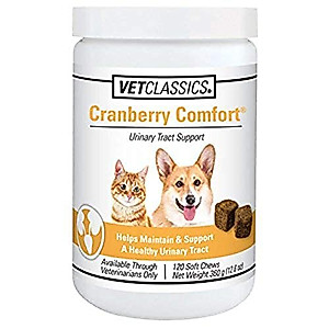 Vet Classics Cranberry Comfort Urinary Tract Pet Supplement for Dogs, Cats – Maintains Dog Bladder Health, Cat Bladder Control – Pet Supplements for Incontinence – 120 Soft Chews