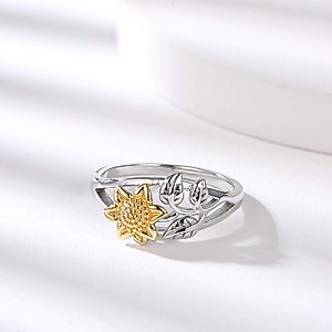 JUSTKIDSTOY Sunflower Rings for Women 925 Sterling Silver Dainty Gold Flower Rings Sunflower Jewelry for Girl Daughter Wife Birthday Christmas Gifts