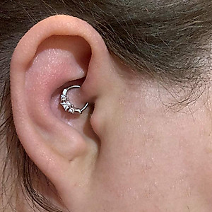 COCHARM 16g Silver 8mm Clicker Septum Rings Clear CZ Diamond Sparkling Daith Earrings Jewelry for Women Men