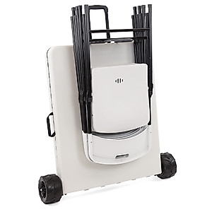 Creative Outdoor Folding Table and Chairs, 6 Ft, Built-in Wheels, Portable Durable Plastic, Indoor/Outdoor Events, Perfect for Camping/Picnic/Tailgating/Party (White Table and 4 Chair Set)