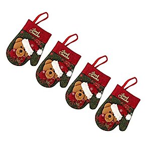 DOITOOL 4 Pcs Christmas Cutlery Bags Mini Christmas Stockings Gloves Bear Tableware Cover Xmas Silverware Holders Christmas Table Decoration