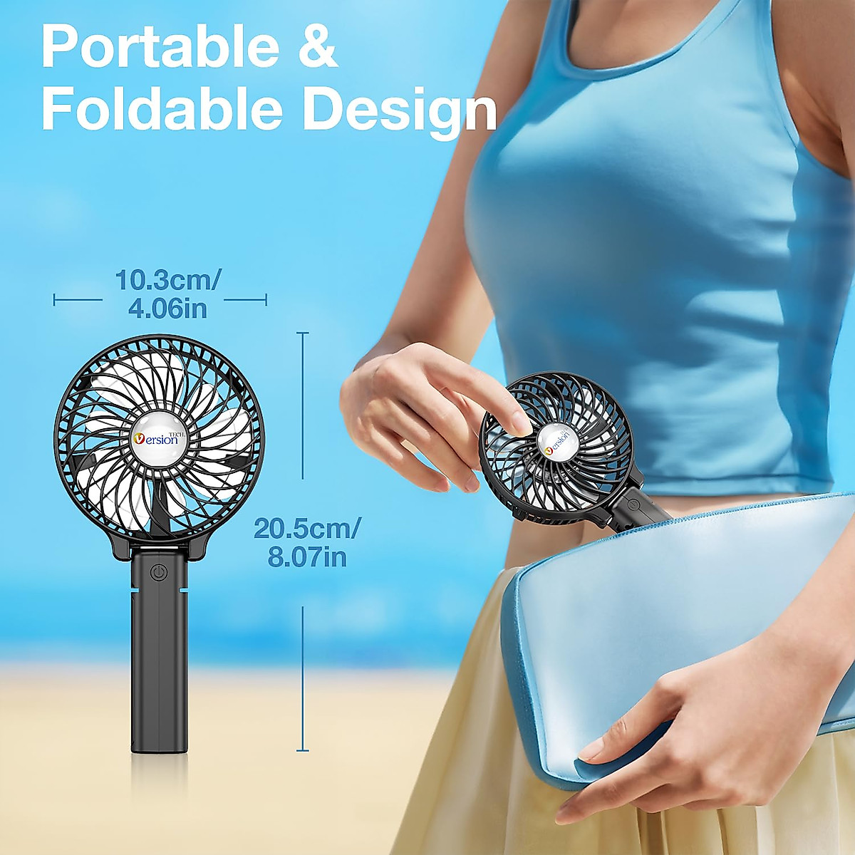 VersionTECH. Mini Handheld Fan, USB Desk Fan, Small Personal Portable Table Fan with USB Rechargeable Battery Operated Cooling Folding Electric Fan for Travel Office Room Household Black