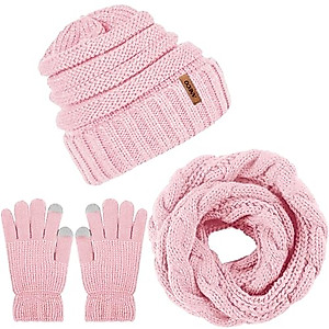 Aneco Winter Warm Knitted Scarf Beanie Hat and Gloves Set Men & Women's Soft Stretch Hat Scarf and Mitten Set