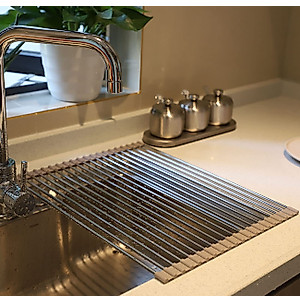 AMZALIBA Roll up Over The Sink Dish Drying Rack Roll-up Drying Rack Kitchen Rolling Dish Drainer Foldable Sink Drying Rack Mat Dish Drying Rack for Kitchen Sink Counter (17.7 inches X11.2 inches )