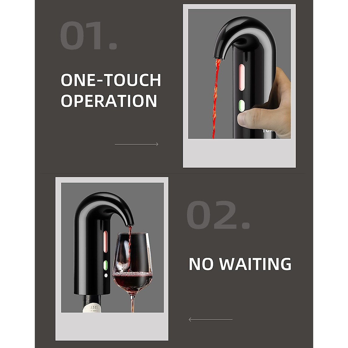 Electric Wine Decanter with One-Touch Pouring, Wine Aerator with Triple Aeration Functions, Red Light Indicator, and Magnetic Wake-Up - Perfect Wine Accessories Gift for Wine Lovers