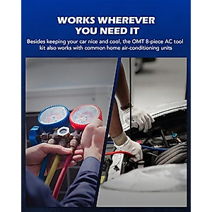 Orion Motor Tech AC Adapter Tool Kit, 8-Piece AC Gauge Hose Conversion Adapters Including R134A Can Tap, R134A Quick Couplers, R410 Adapters, Tank Adapter and Valve Core Remover