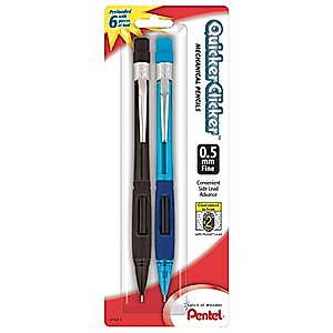 Pentel® Quicker Clicker™ Automatic Pencils, 0.5 mm, Smoke Barrel, Pack Of 2 Pencils