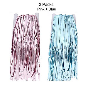 Metallic Tinsel Foil Fringe Curtains Baby Shower Gender Reveals Party Decoration Supplies Glitter Streamers for Party Photo Backdrop Wedding Decor Pink and Blue 2 Packs W 3.2 ft x H 9.8 ft