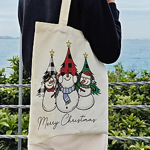 Dlzdn Christmas Snowman Canvas Tote Bag For Women Aesthetic Merry Christmas Cute Snowman Tote Bag Shopping Grocery Bag Beach Bag Gifts for Women Teacher Bag Reusable Grocery Bag