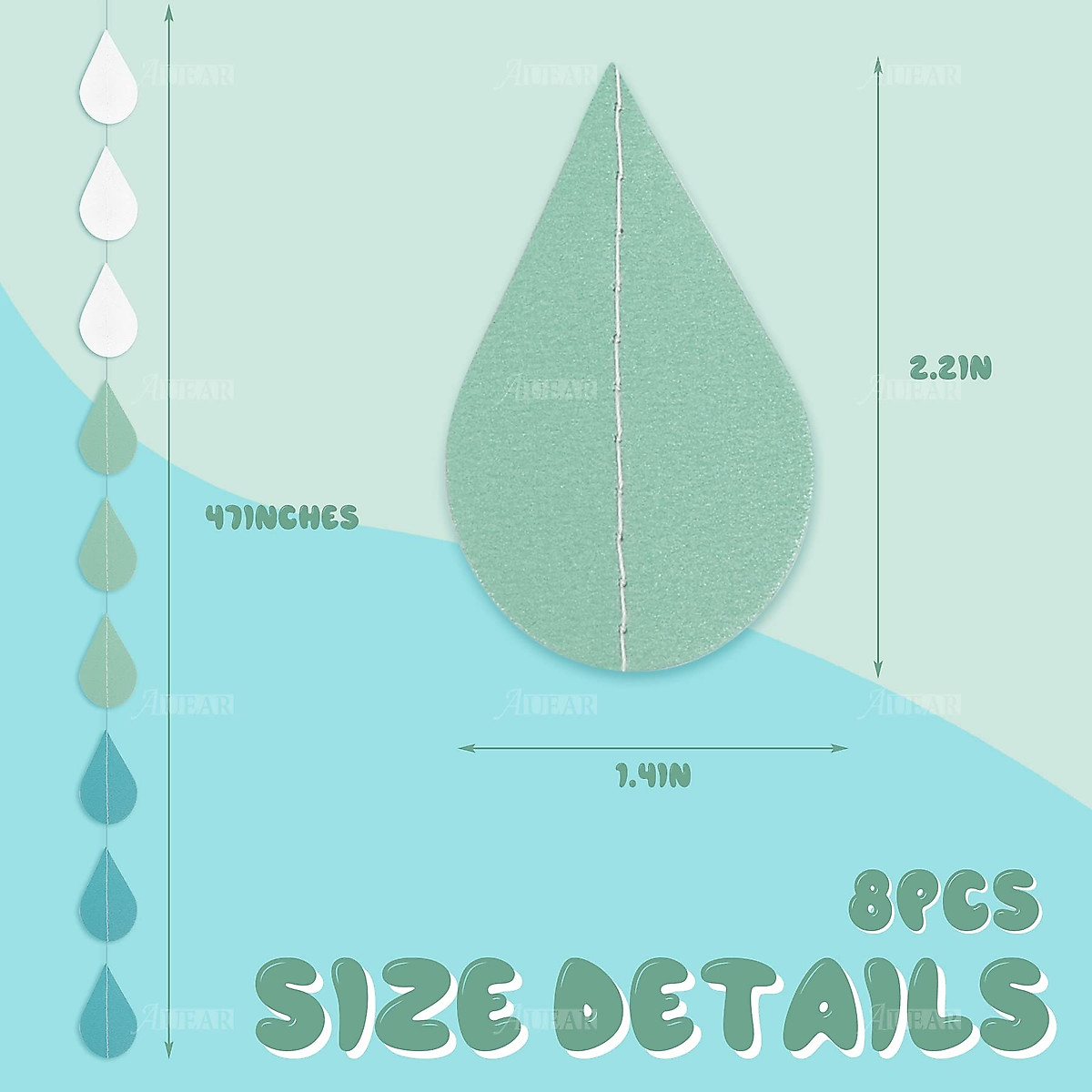 AUEAR, Raindrop Garland Blue Paper Hanging Raindrop for Decor (8 Pack)