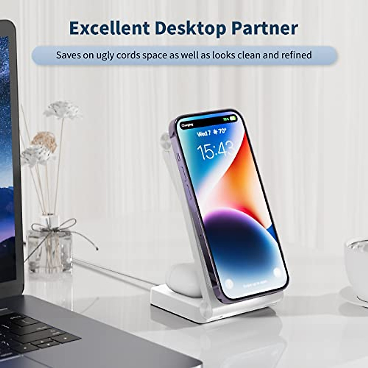 GEJIUCAI Magnetic Wireless Charger, 3 in 1 Fast Wireless Charging Station for Multiple Devices Apple Watch Ultra 8/7/6/5/4/3/2, for iPhone 14/Pro/Max/Plus/13/12, AirPods Pro (White)