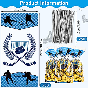 Chinco 50 PCS Hockey Party Cello Bags Hockey Treat Bags Goodie Sports Treat Bags for Hockey Party Favors Supplies with Gold Twist Ties