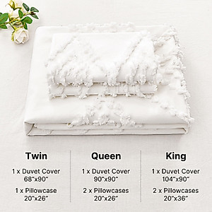 MEILA White Duvet Cover King Size, Soft and Lightweight Boho Duvet Covers Set Tufted for All Seasons, 3 Pieces Boho Embroidery Shabby Chic Bedding Set (White, King, 104’’ x 90’’)