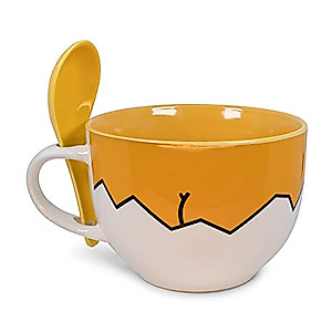 Silver Buffalo Gudetama Dangerous Situations Boxed Ceramic Soup Mug w/Spoon, 24-Ounce
