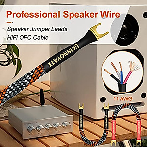 UCINNOVATE 4 x HiFi OFC Speaker Jumper Cable with Spade, 21cm Speaker Cable Bridge Bi-Wire Speaker Jumper Plates, 11AWG Cable Bridge to Speaker Cable Terminals with 8 Gold Plated Spade