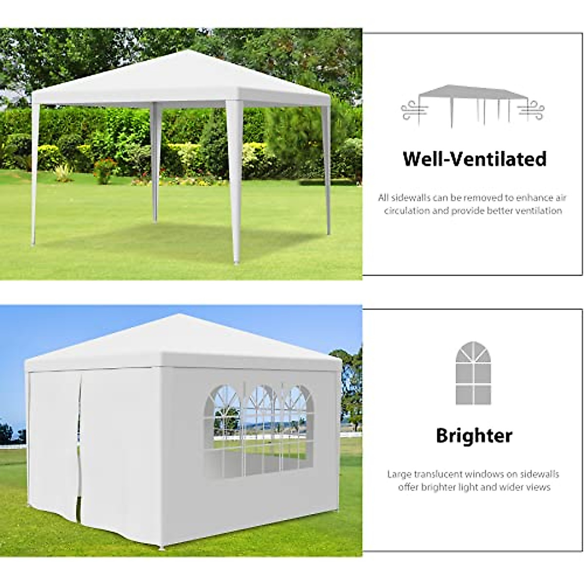 Smartxchoices 10' X 10' Gazebo Canopy Outdoor White Waterproof Tent with Sidewalls and Windows Heavy Duty Tent for Party Wedding Events Beach BBQ (White) …