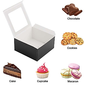 Frantis Black Gift Boxes 24 Pack 4x4x2 Inches With Window Soap for Party Gift Boxes, Its Apply to Displaying Gift Packaging, Soap Boxes Easy to Assemble With Elegant Ribbons