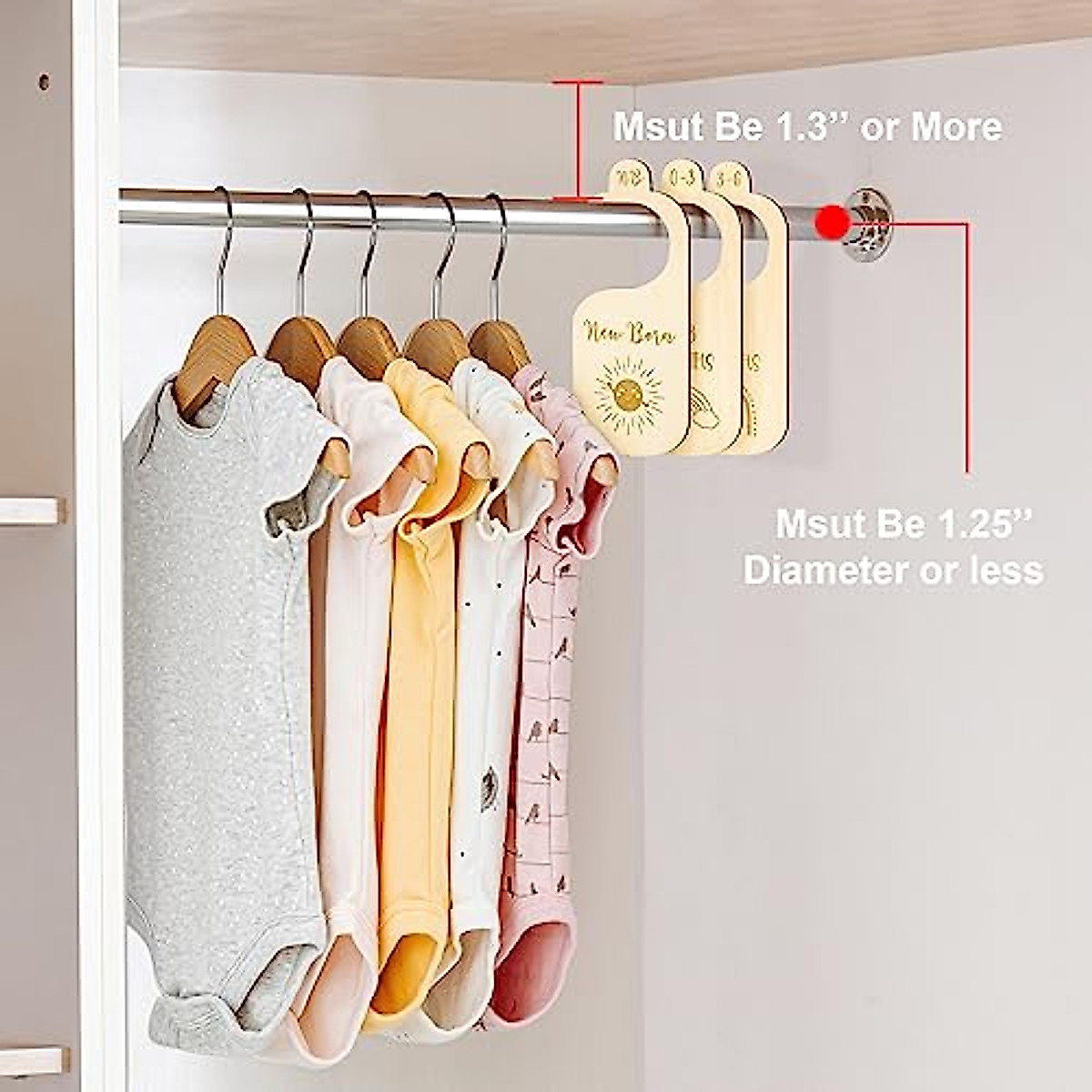 Baby Closet Dividers - Set of 7 Baby Clothes Organizer, Wooden Clothes Organizer from Newborn to 24 Months, Nursery Organizers for Hanger Dividers