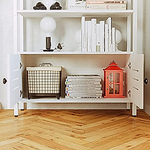 IRONCK Bookshelf and Bookcase with 2 Louvered Doors and 4 Shelves, Standing Storage Cabinet for Living Room, Home Office, Bedroom, Washroom, White