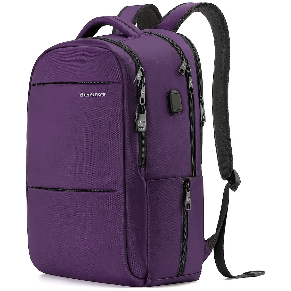 LAPACKER 15.6-17 inch Business Laptop Backpacks for Women Mens, Water Resistant Laptop Travel Bag with USB Charging Port, Lightweight College Students Notebook Computer Backpack - Purple