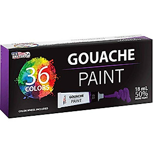 U.S. Art Supply Professional 36 Color Set of Gouache Paint in Large 18ml Tubes - Rich Vivid Colors for Artists, Students, Beginners - Canvas Portrait Paintings - Color Mixing Wheel
