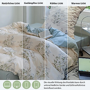 MetersGod 100% Long-Staple Cotton Duvet Cover Set Queen White Green Floral Leaves Pattern Printed Reversible Comforter Cover 3pcs, Ultra Soft & Breathable Bedding Set