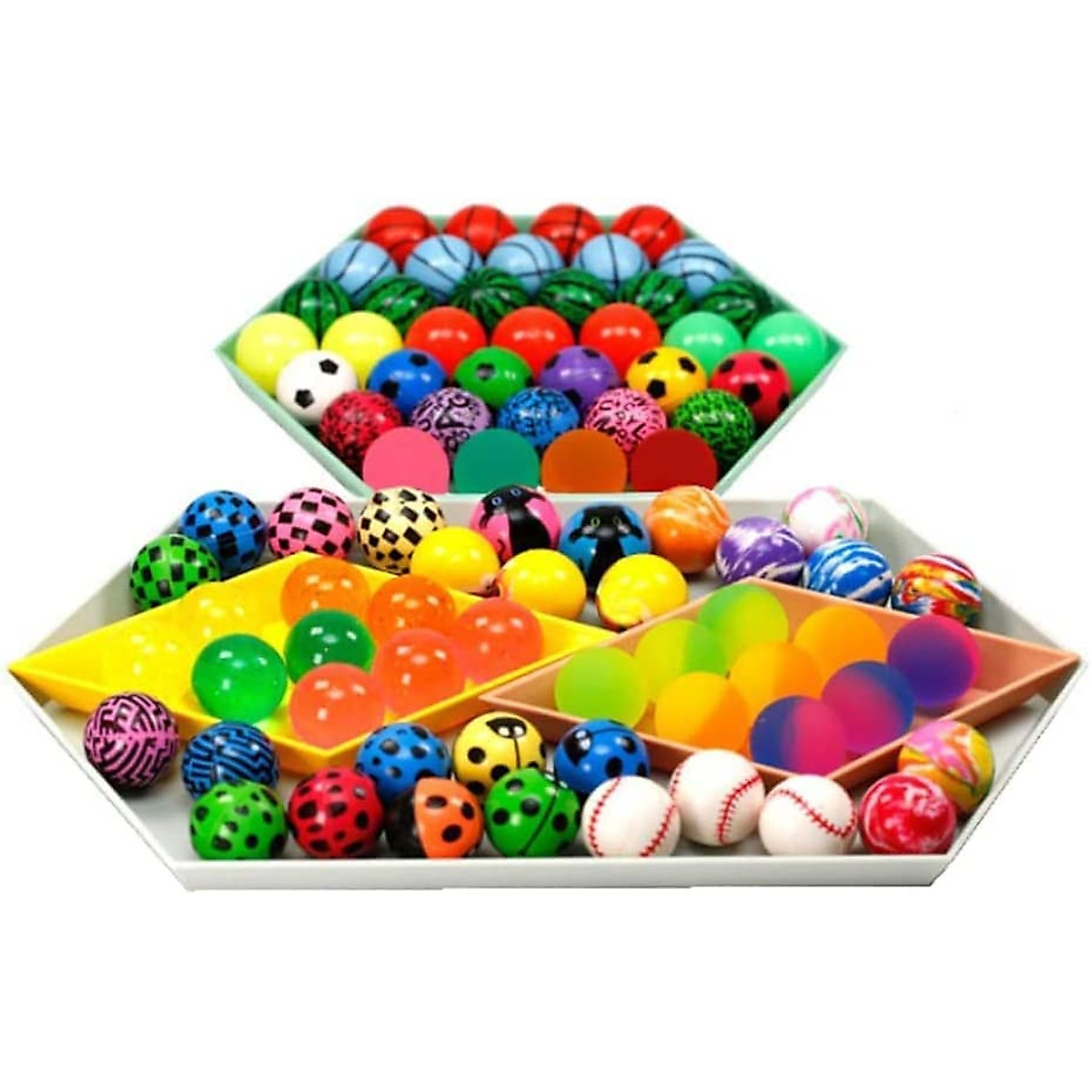 KISEER 50 Pieces Assorted Colorful Bouncy Balls Bulk Mixed Pattern High Bouncing Balls for Kids Party Favors, Prizes, Birthdays Gift (28 mm)