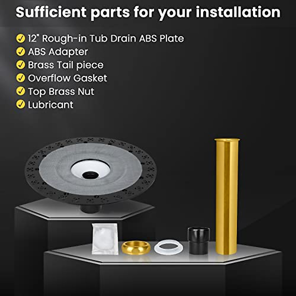 Upgrade Freestanding Bathtub Drain,Freestanding Tub Drain Rough-in Kit,Easy Freestanding Bathtub Drain Mounting Kit with ABS Plastic Adapter and Brass Liner