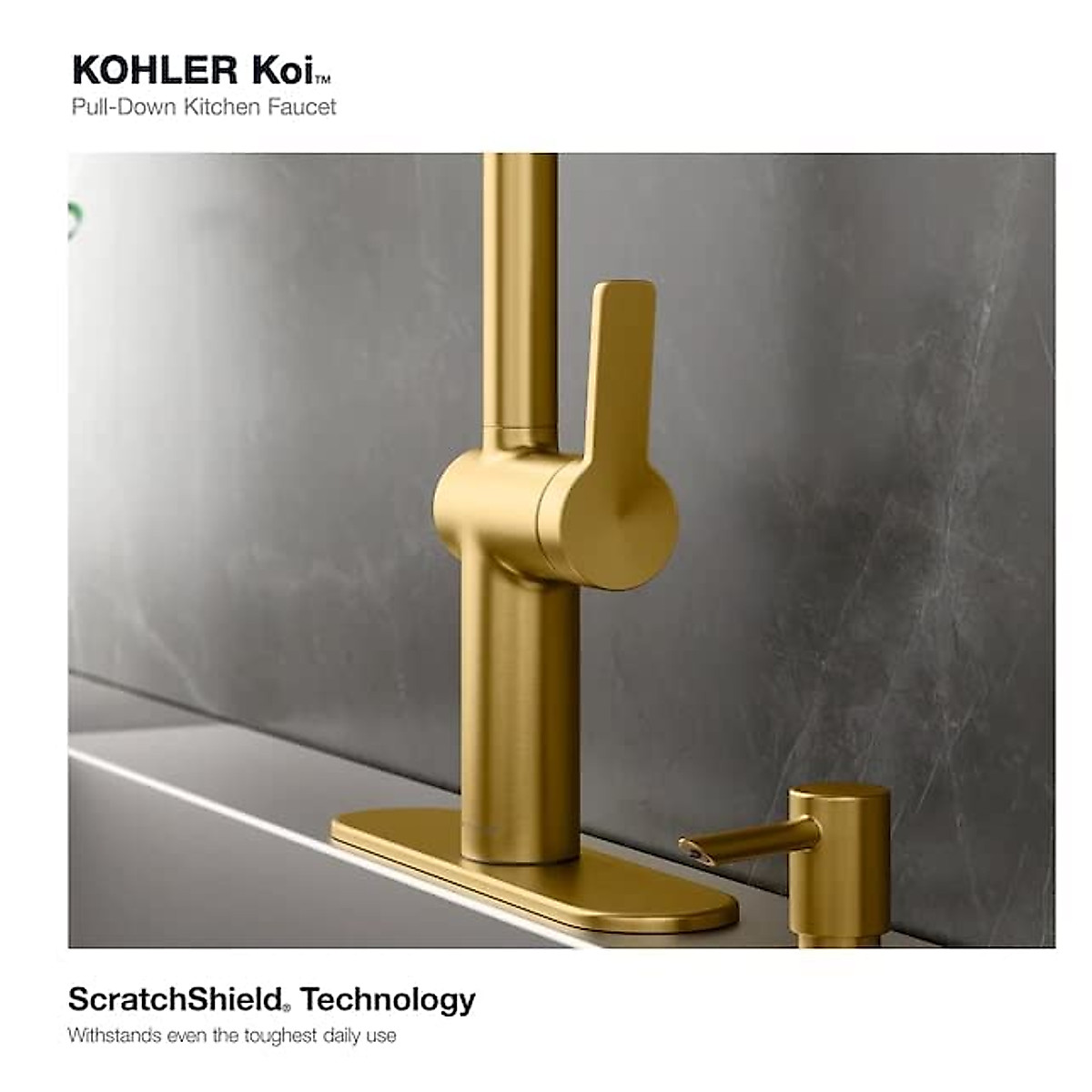 Kohler Koi R22940-SD-2MB Pull Down Kitchen Faucet with Soap Dispenser Vibrant Brushed Moderne Brass Finish
