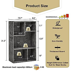 VECELO 31 Inch High Modern Bookcase, 3 Tier Bookshelves, 5 Cube Storage Organizer with Anti-tip Kit, Different Height Open Storage Fits Most Books, Easy to Install, Grey