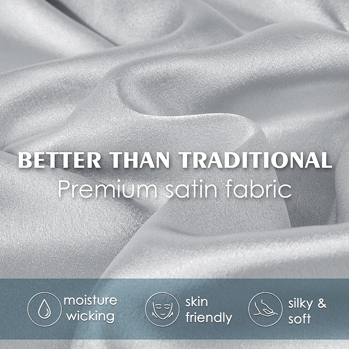 Silk Satin Body Pillow Pillowcase, Silky 20''x54'' Body Long Pillow case for Pregnant Women and Family, Hidden Zipper Closure, Silvergrey, 1 Pack